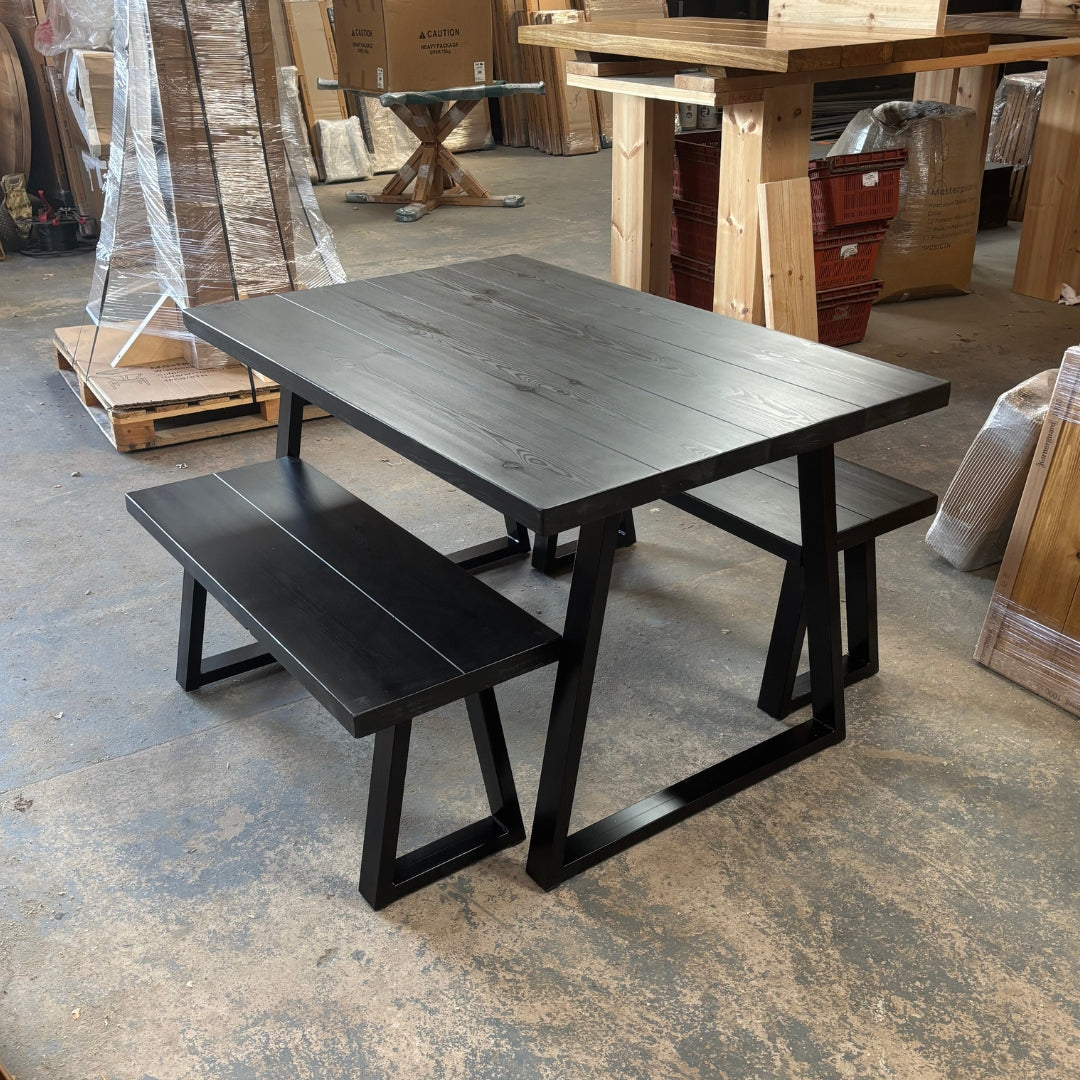 Ex Demo - 130cm x 88cm Black Dining Table With two 100cm benches ...