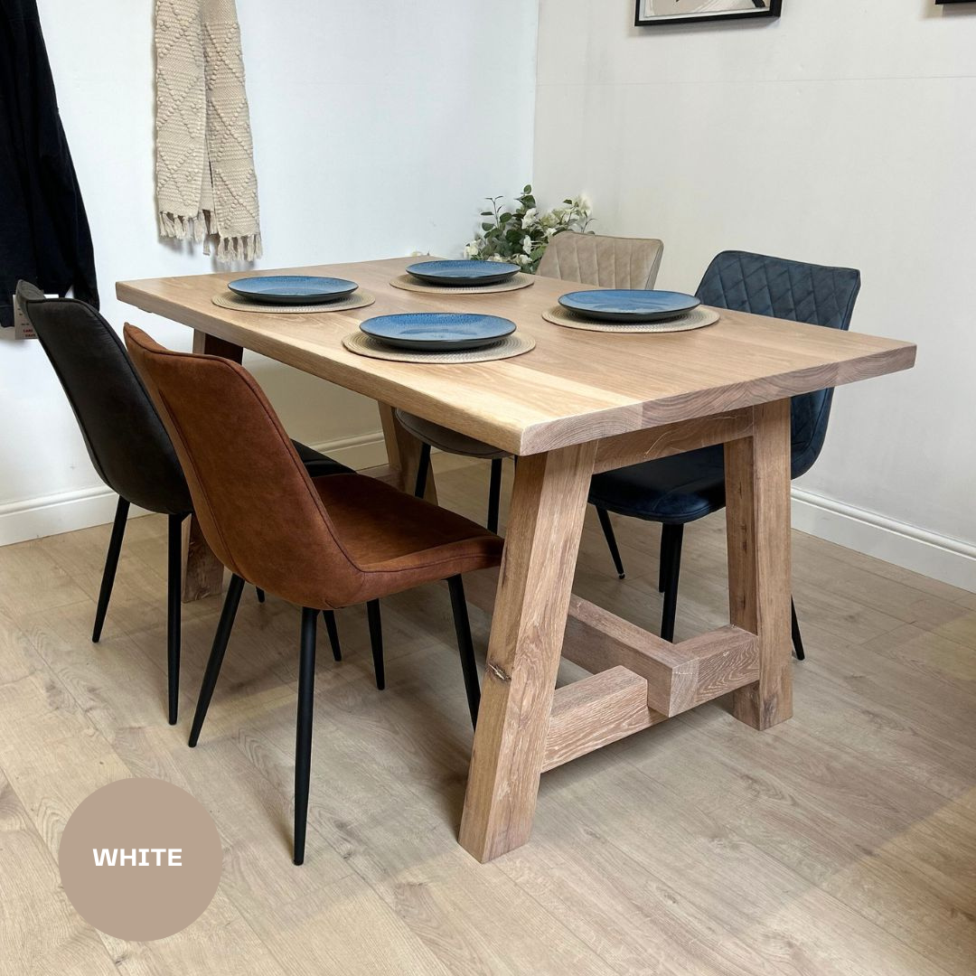 Chopwell Dining table - Solid Oak trestle dining table Oak legs ...