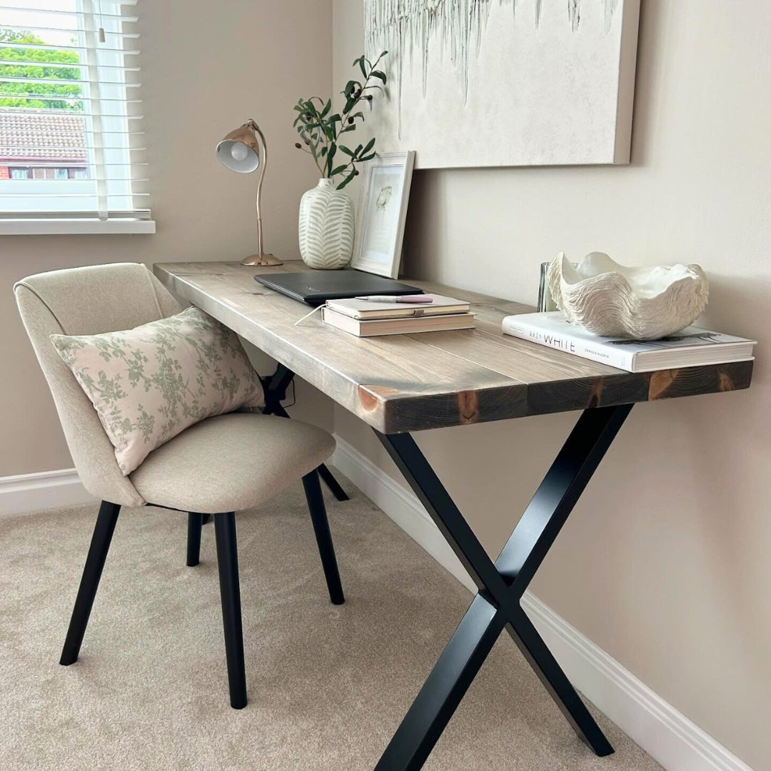 Rustic wooden office desk - Cross frame legs – Masterplank UK