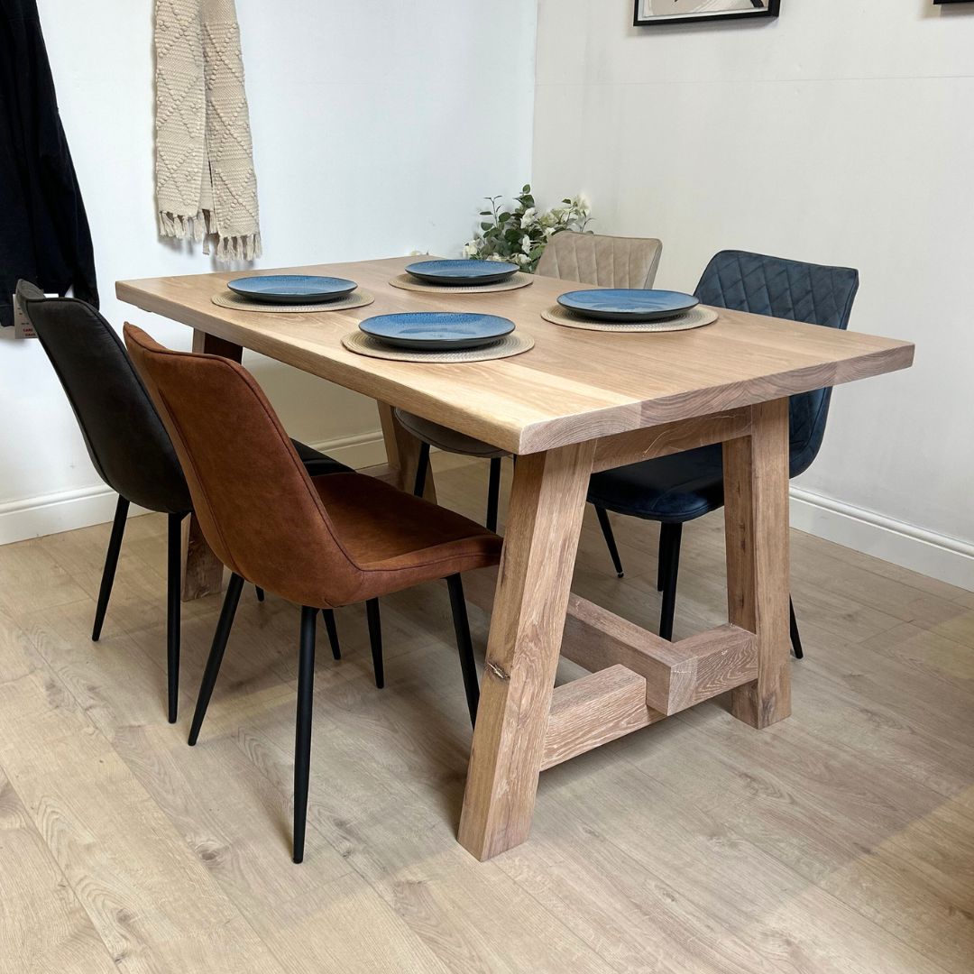 Chopwell Dining table - Solid Oak trestle dining table Oak legs ...