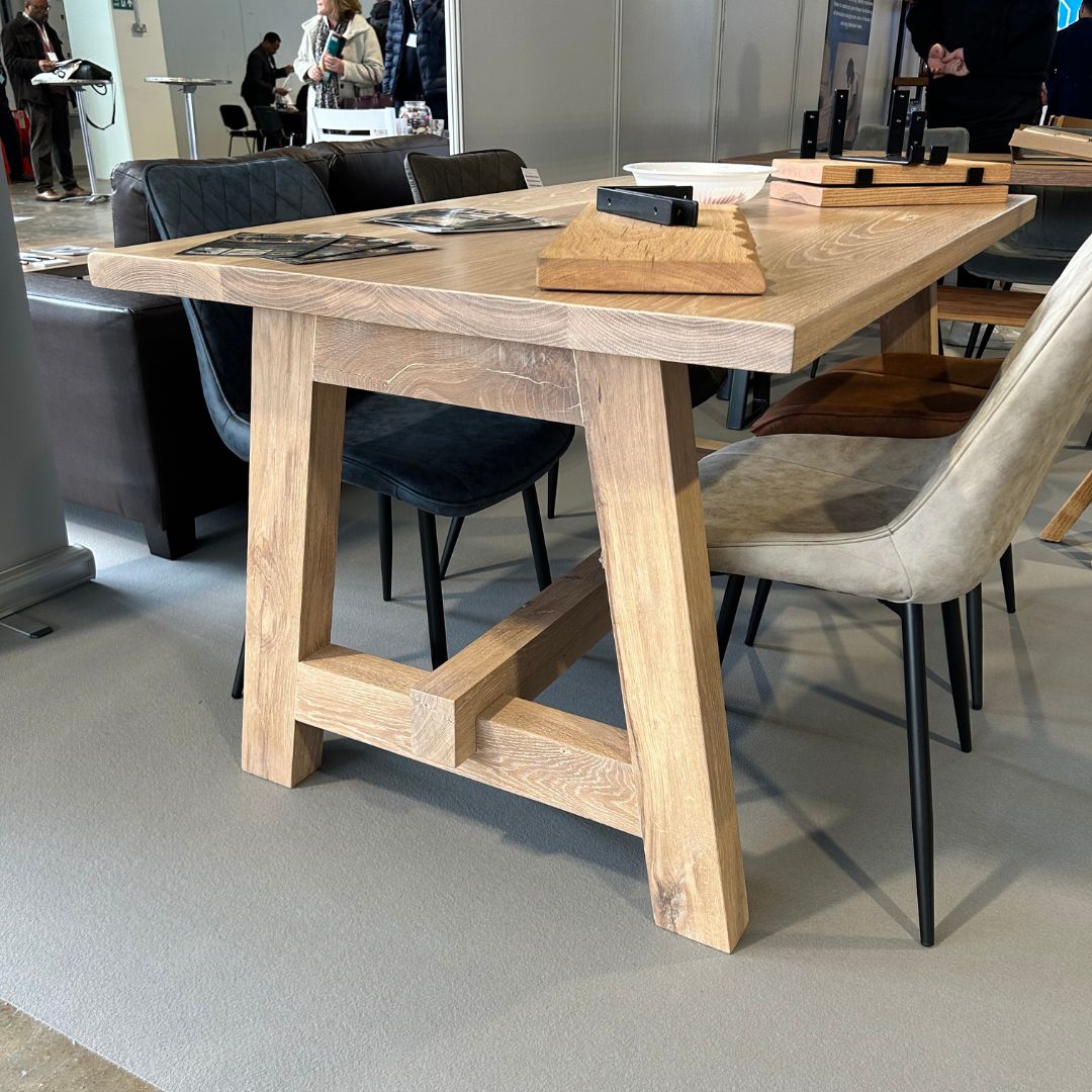 Chopwell Dining table Solid Oak trestle dining table Oak legs Masterplank UK
