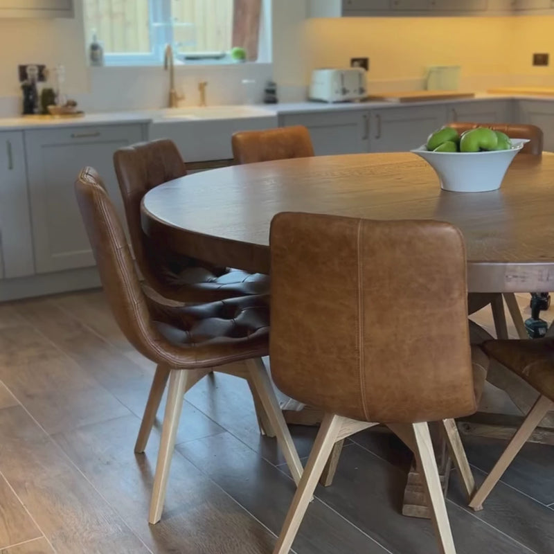 Chunky Rustic Solid Oak Round Dining table with Wooden Central Pedesta ...