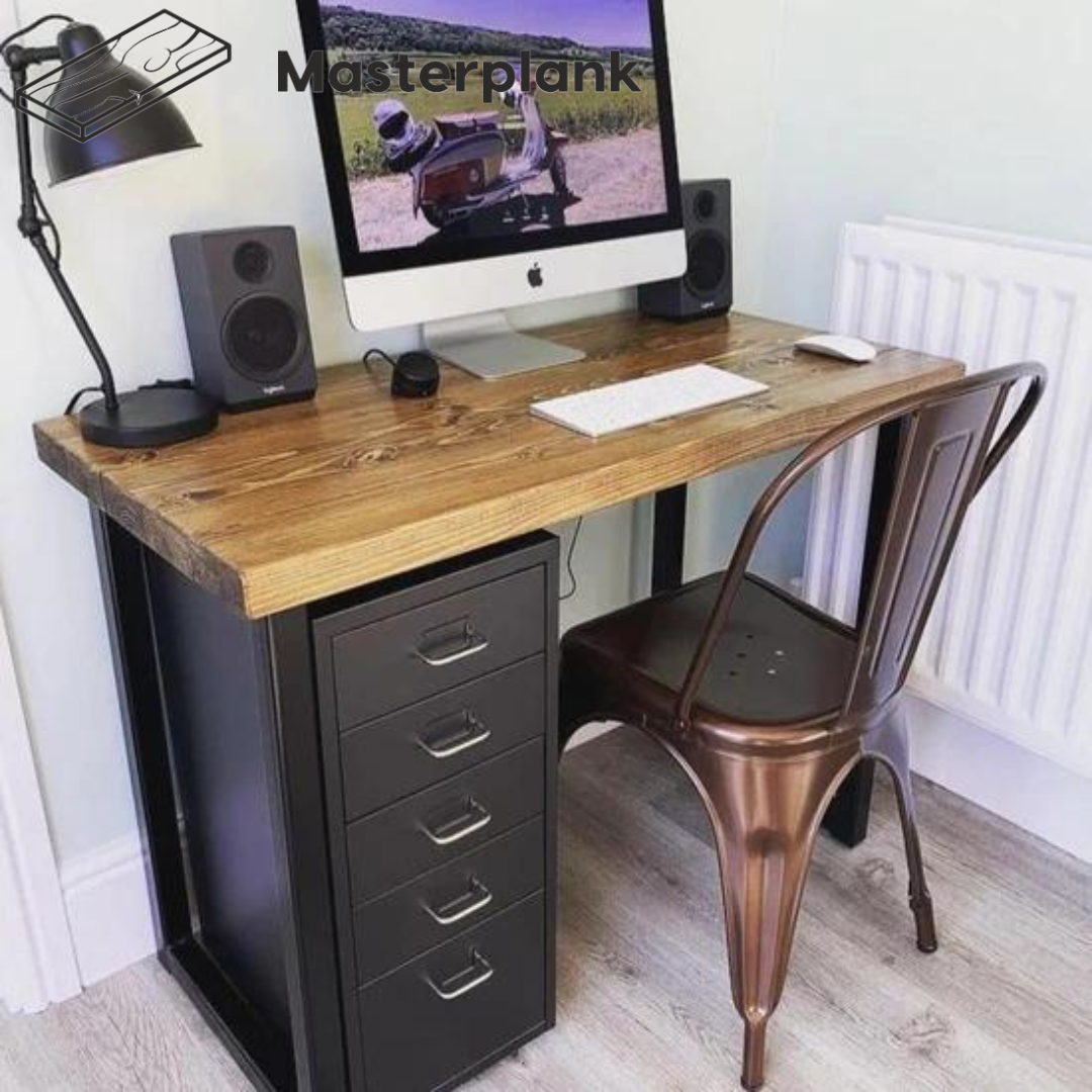 Rustic office desk - Box frame legs – Masterplank UK